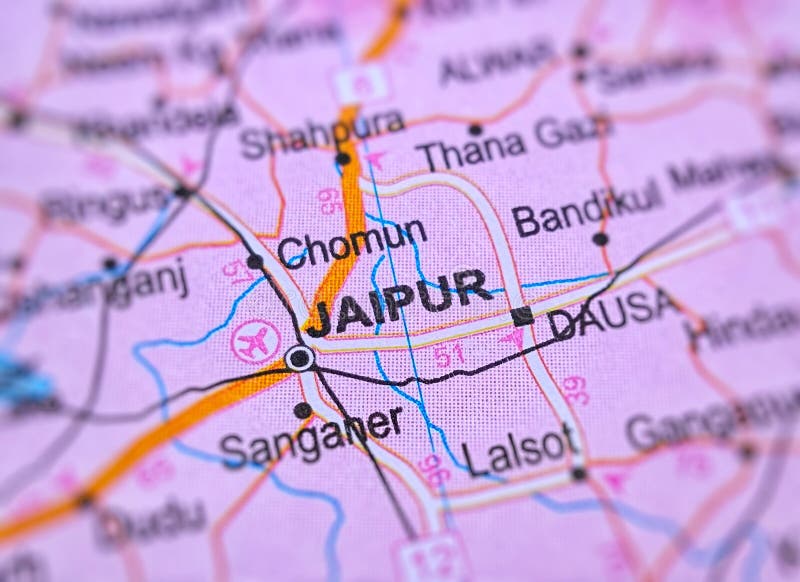 Jaipur on a Map of India with Blur Effect Stock Photo - Image of ...
