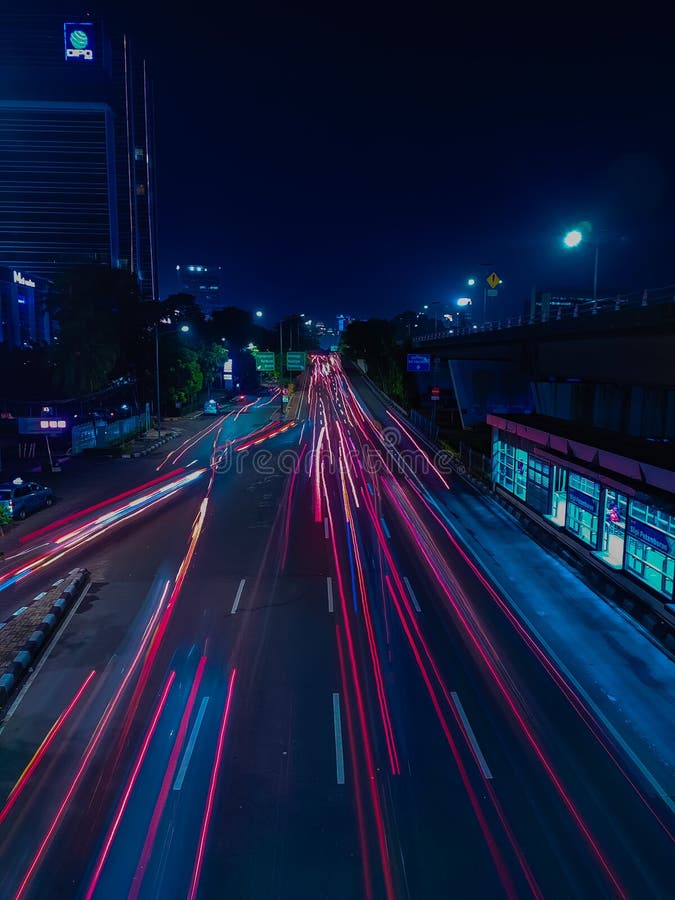 Jakarta city at night. stock image. Image of lights - 237514245