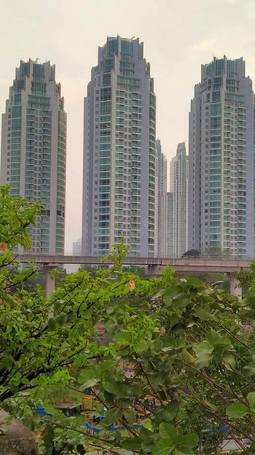 Jakarta City Triplets Building Stock Photo - Image of tree, facade ...