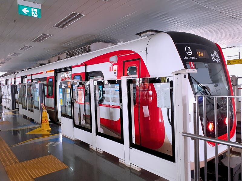 LRT Jakarta Train Stops at Velodrome Station Editorial Image - Image of ...