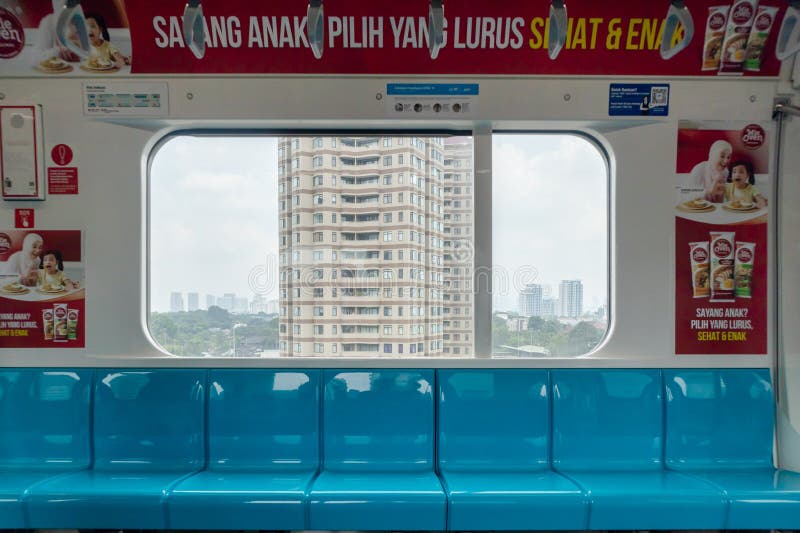 Interior View of an Empty Jakarta MRT Train with Blue Seats Editorial ...