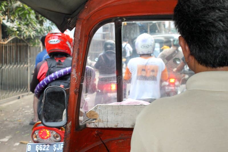 Jakarta, Indonesia - May 30 2014 : Inside Bajaj, Rickshaw in Traffic ...
