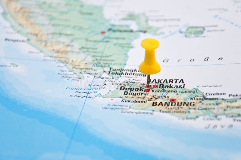 Jakarta, Java, Indonesia, Yellow Pin, Close-Up of Map. Stock Photo ...