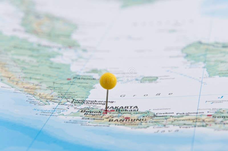 Jakarta, Java, Indonesia, Yellow Pin, Close-Up of Map. Stock Image ...