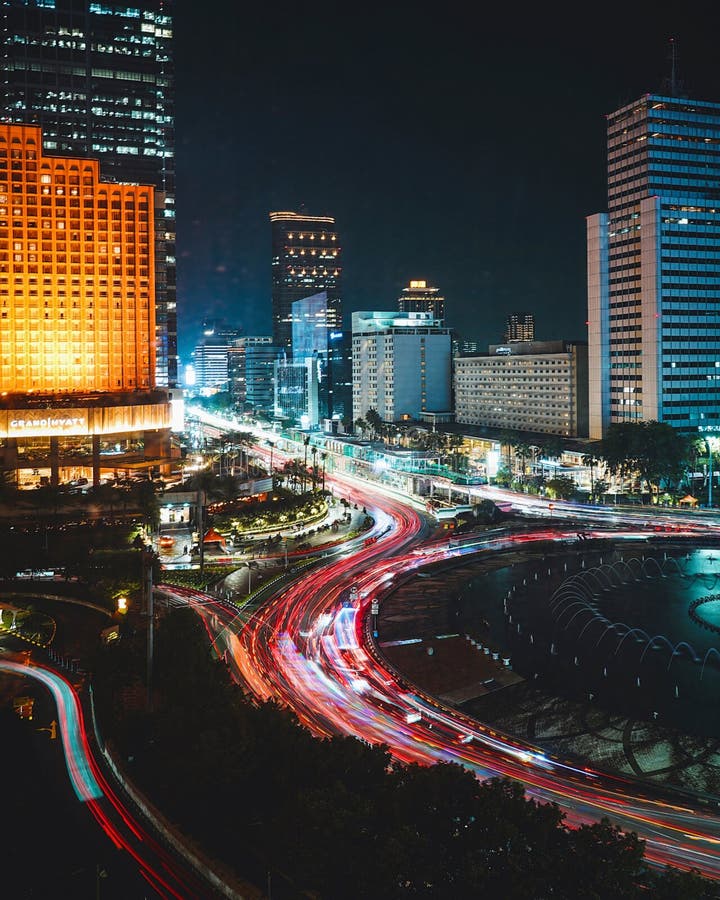 Jakarta in the night stock photo. Image of tower, evening - 264800656