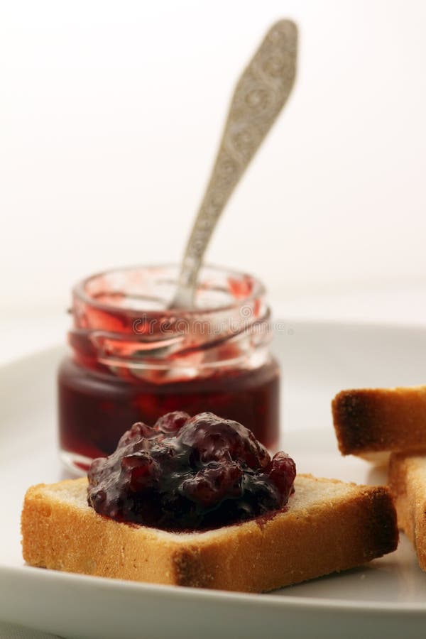 Jam and Bread on a White Plate Stock Image - Image of loaf, mason: 67254255