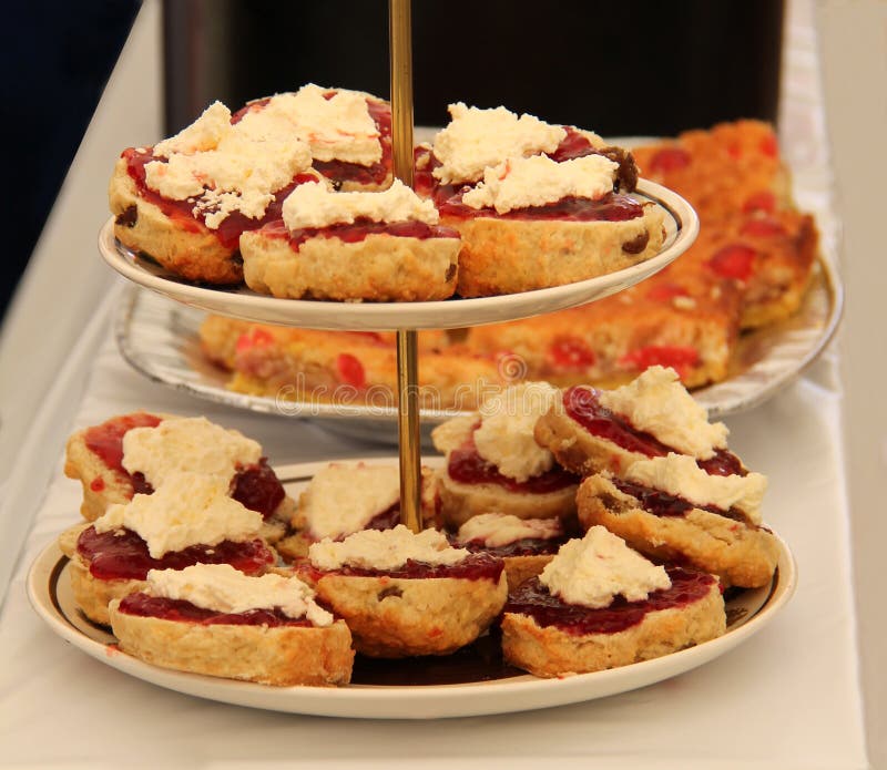 Jam and Cream Scones. stock image. Image of display - 129847297