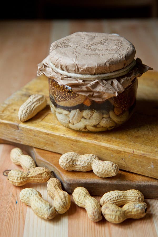 Jam of Different Types of Nuts and Fruits in Syrup or Honey in a Stock ...