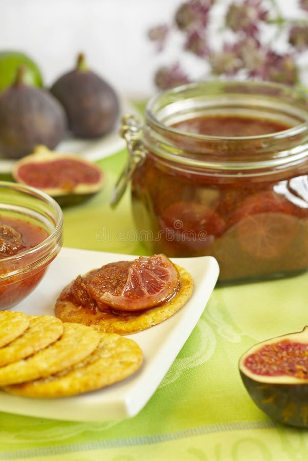 Jam from Fig and Citrus Segments Stock Image - Image of cracker ...