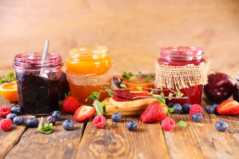 Jam and fresh fruits stock image. Image of orange, breakfast - 217775015