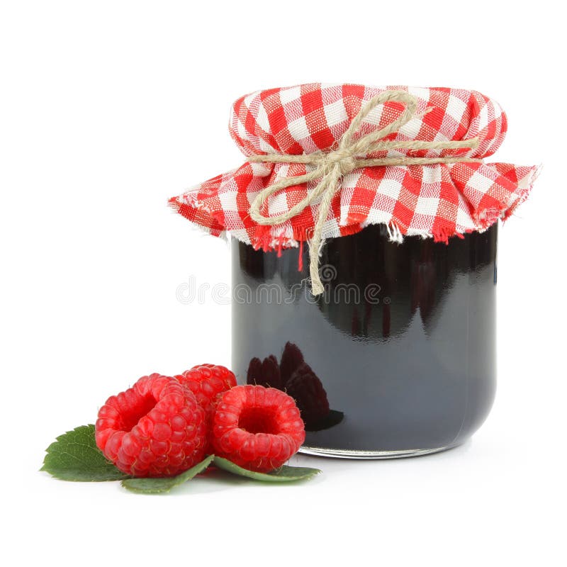 Jam in a Jar with Raspberries Stock Image - Image of thread, square ...