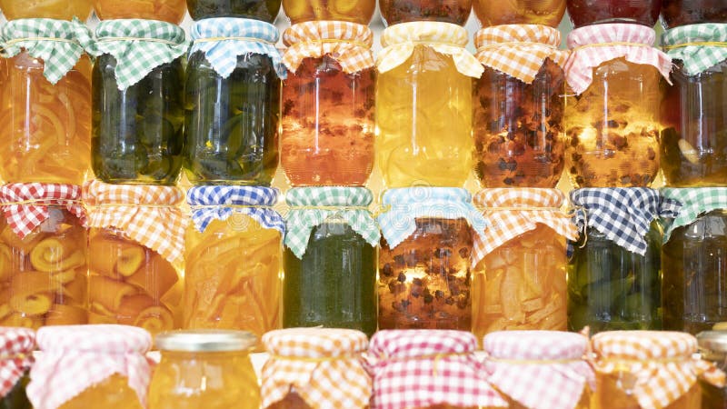 Jam Jars Made of Different Fruits. it is Covered with a Checkered ...