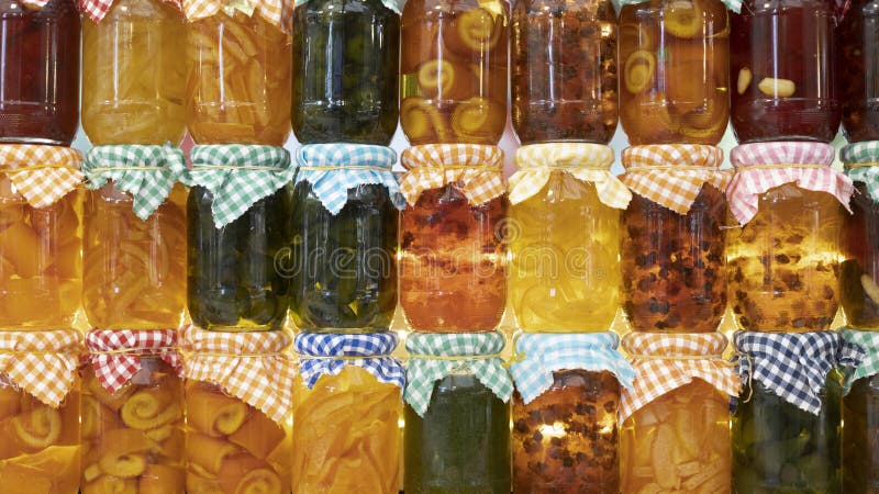 Jam Jars Made of Different Fruits. it is Covered with a Checkered ...
