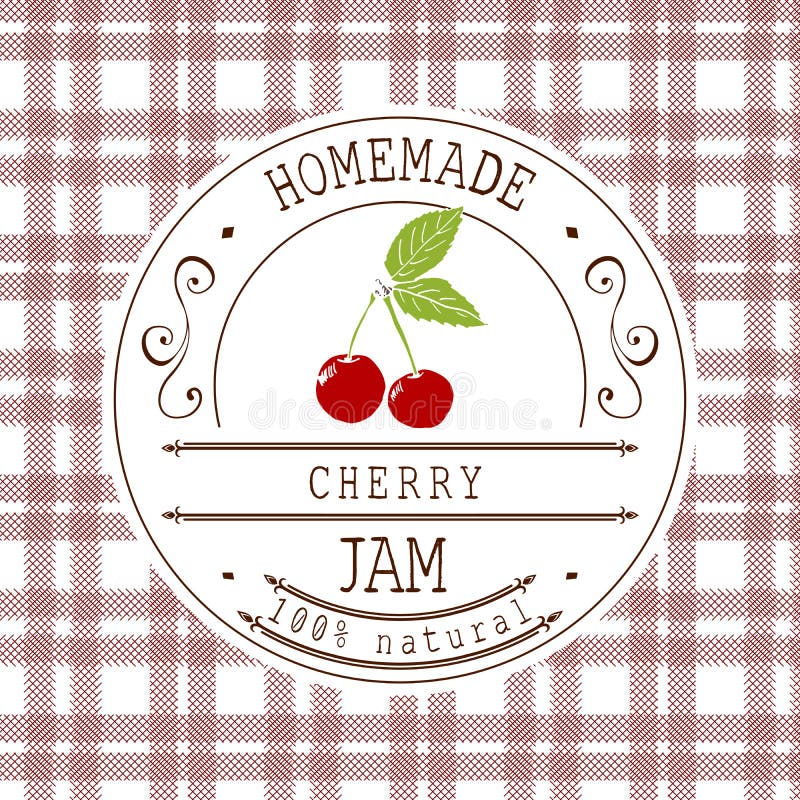 Jam Label Design Template. for Cherry Dessert Product with Hand Drawn ...