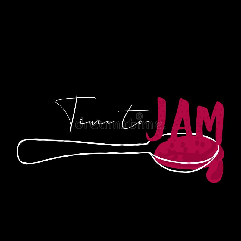 Jam Lettering Illustration with a Spoon on Black Background Stock ...