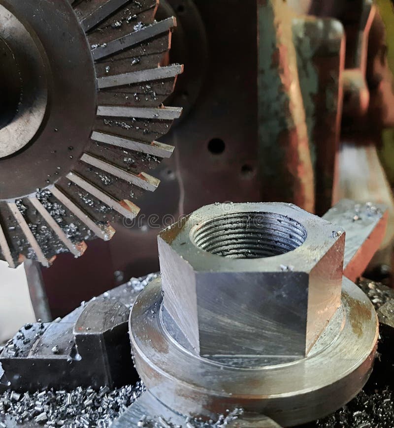 Jam Nut. Hexagonal Operation with Saw Cutter on Milling Machine Stock ...