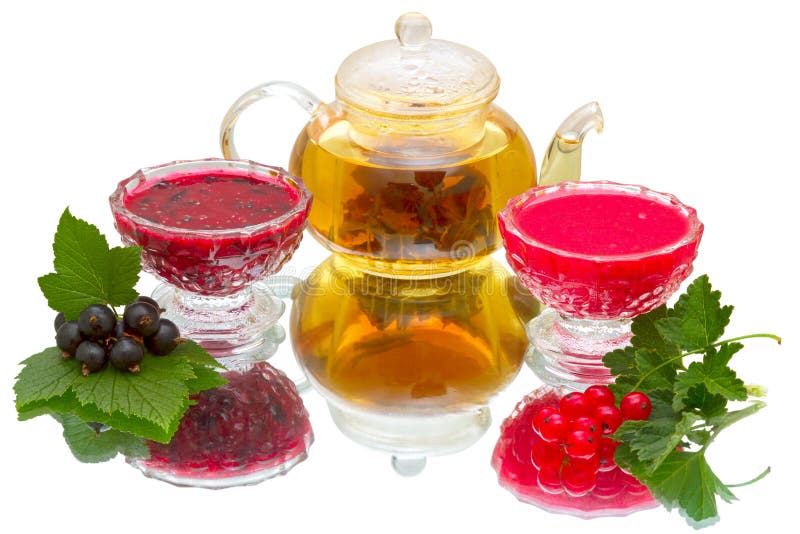 Jam of Red and Black Currant and Teapot with Tea Stock Image - Image of ...