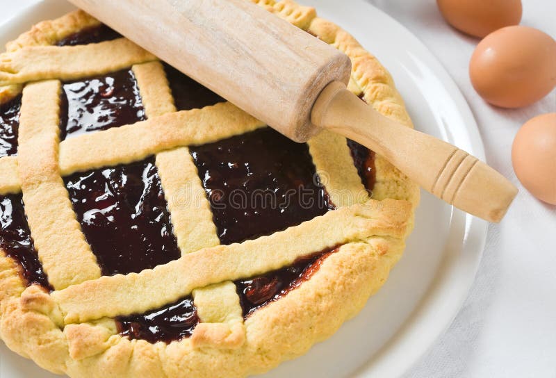 Jam tart in white dish. stock photo. Image of dough, eggshell - 23499568