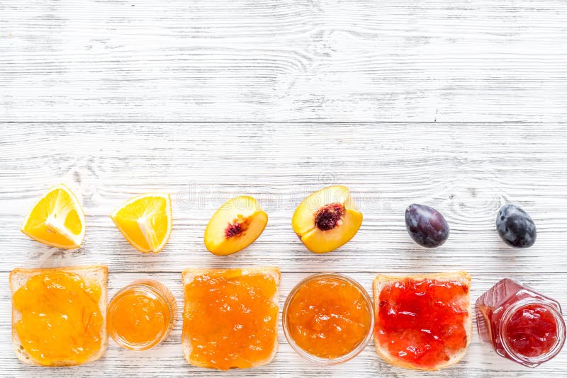 Jam Toast for Breakfast. Set of Toast with Different Jams on White ...