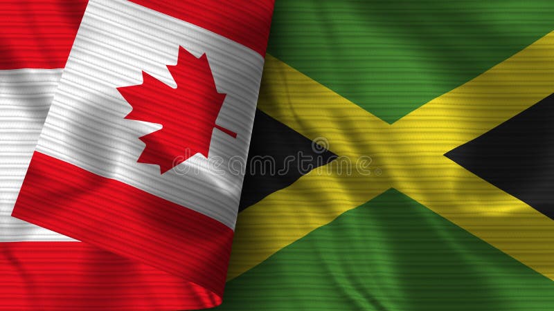 Jamaica and Canada Realistic Flag â€“ Fabric Texture Illustration Stock ...