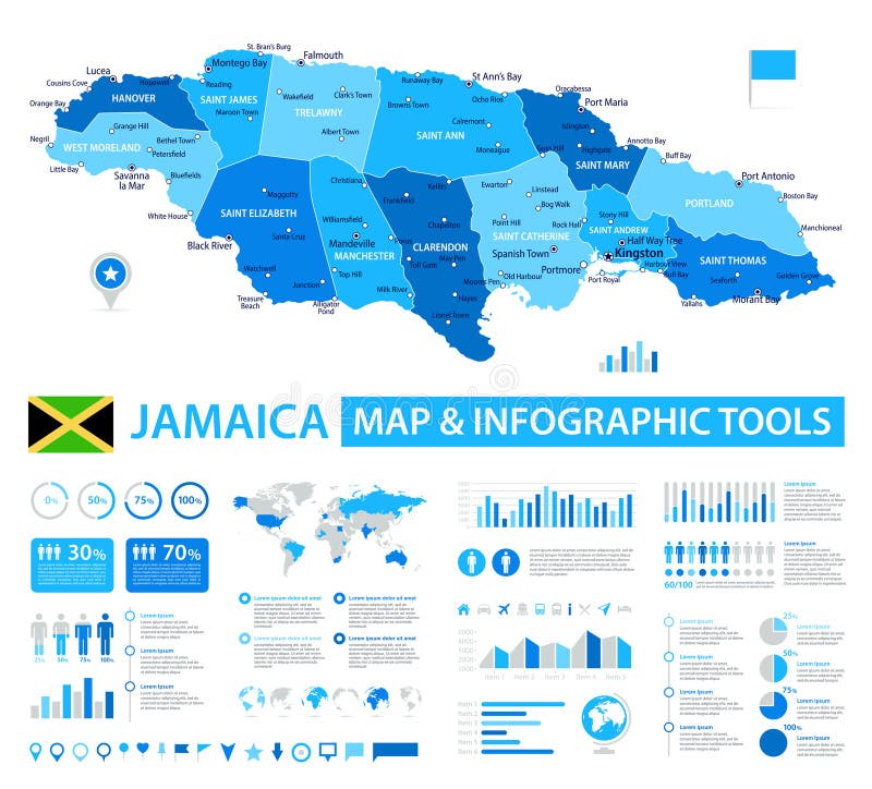 Jamaica Infographic Map with Data Visualization Elements - Vector Map ...
