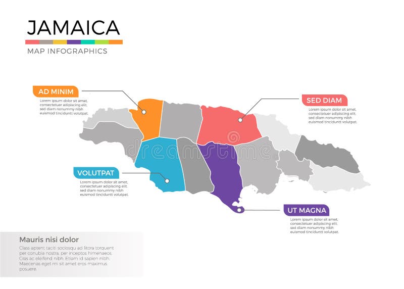 Jamaica Map Infographics Vector Template with Regions and Pointer Marks ...
