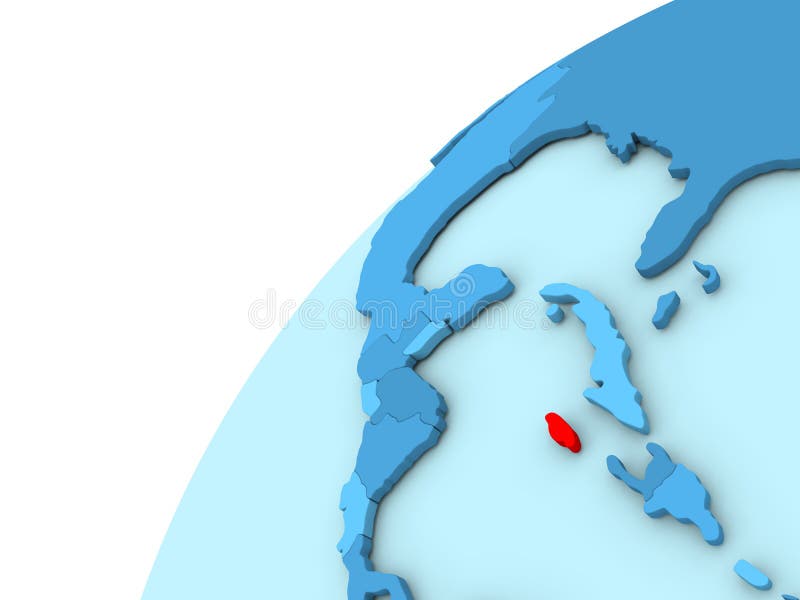 Jamaica in Red on Blue Globe Stock Illustration - Illustration of south ...
