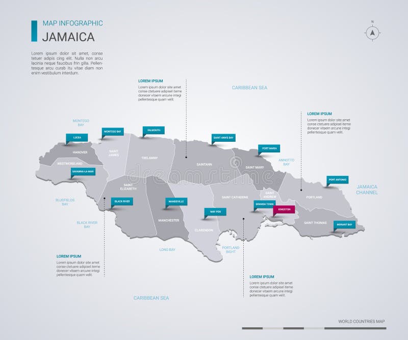 Jamaica Vector Map with Infographic Elements, Pointer Marks Stock ...