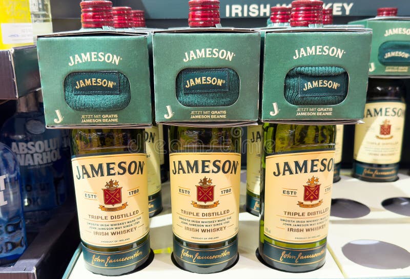 Jameson Irish Whiskey Display with Bottles and Packaging in Store ...