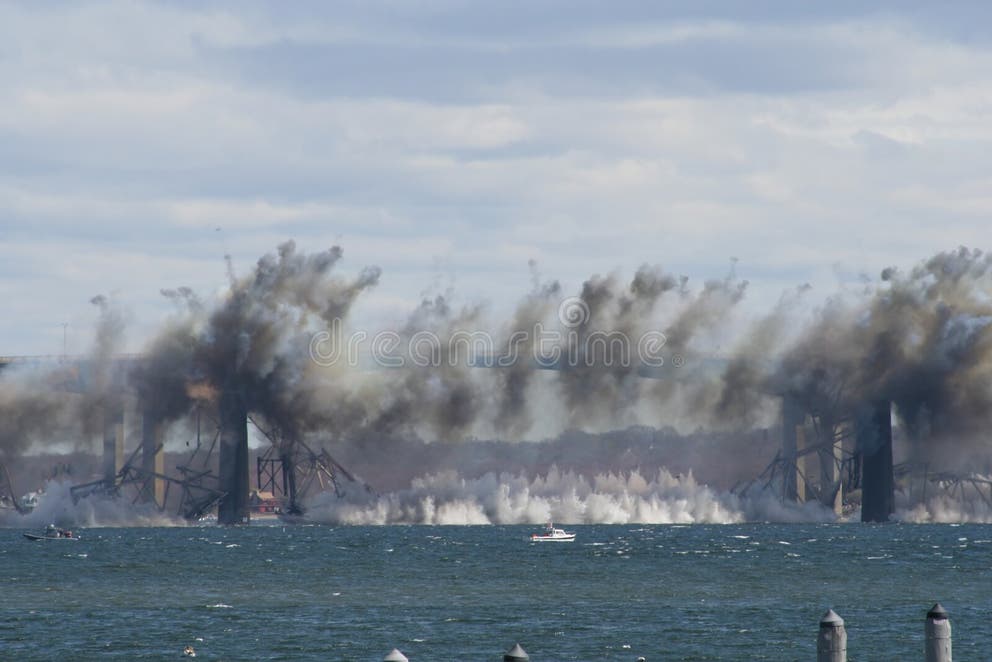 Jamestown Bridge Demolition Stock Image - Image of explode, implosion ...