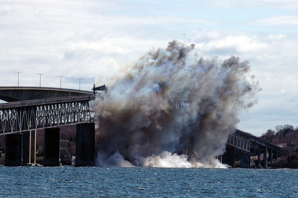 Jamestown Bridge is Detonated. Editorial Stock Photo - Image of smoke ...