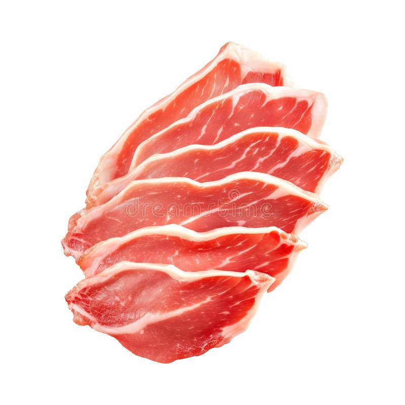 Jamon Iberico Cured Ham Slices with Marbled Texture, Isolated on White ...
