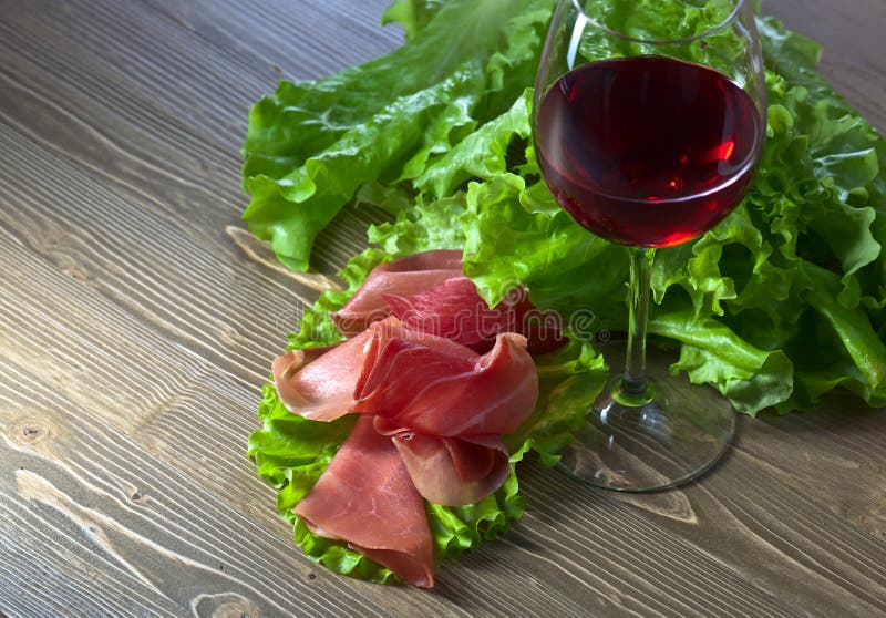 Jamon and red wine stock photo. Image of closeup, smocked - 58429542