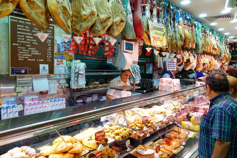 Jamon shop in Madrid. editorial stock image. Image of europe - 188873019