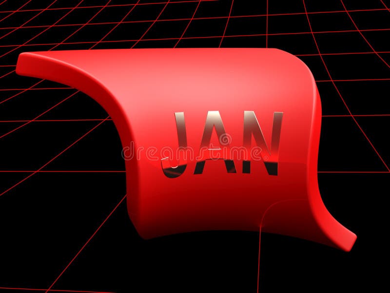 JAN for January Metallic Write on Red Curved Flag on Black Background ...
