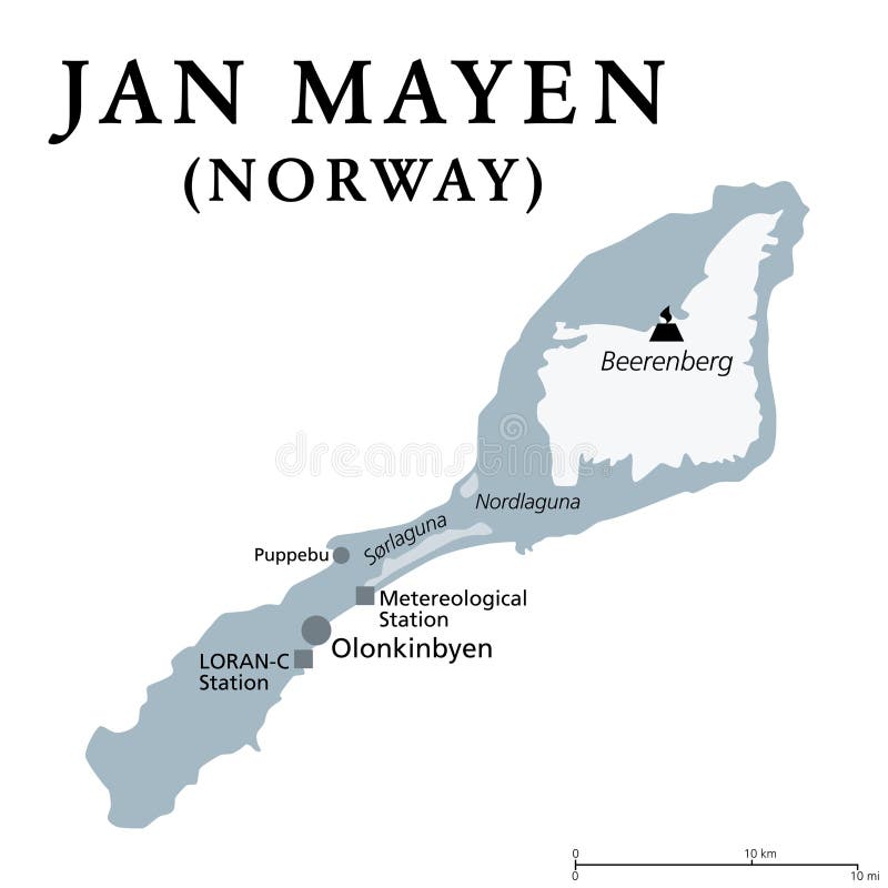 Jan Mayen, Norwegian Volcanic Island in Arctic Ocean, Gray Political ...