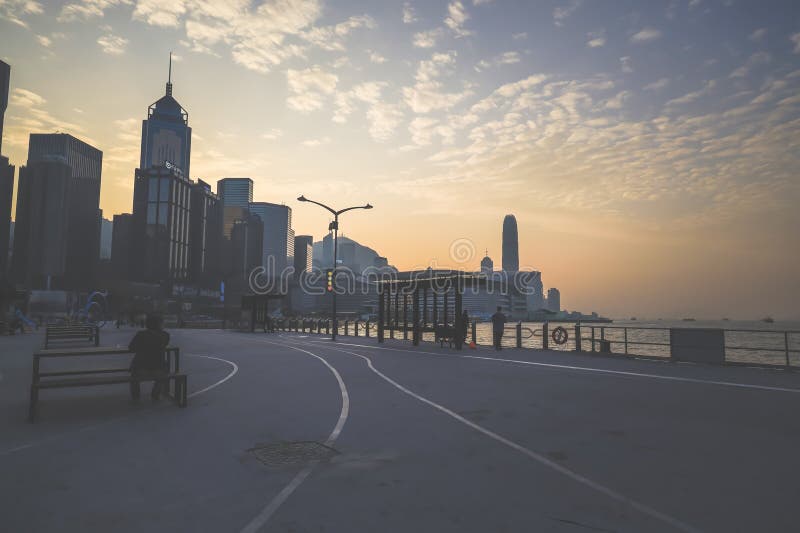 Sunset Silhouette Cityscape with Waterfront Promenade Jan 12 2024 ...