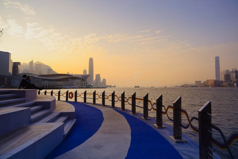 Urban Waterfront at Sunset with People Strolling Jan 12 2024 Editorial ...