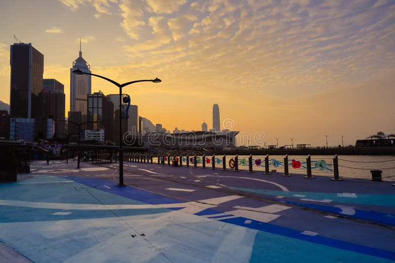 Urban Waterfront at Sunset with People Strolling Jan 12 2024 Editorial ...