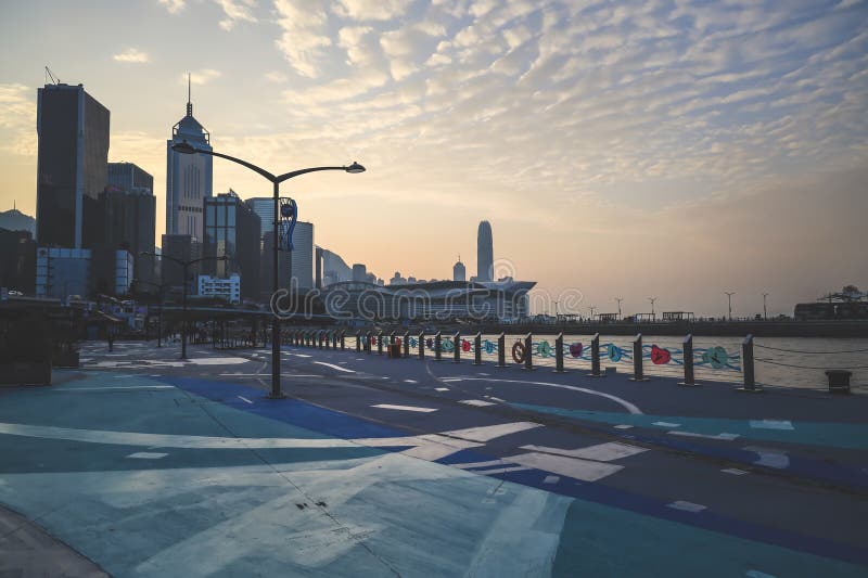 Urban Waterfront at Sunset with People Strolling Jan 12 2024 Editorial ...