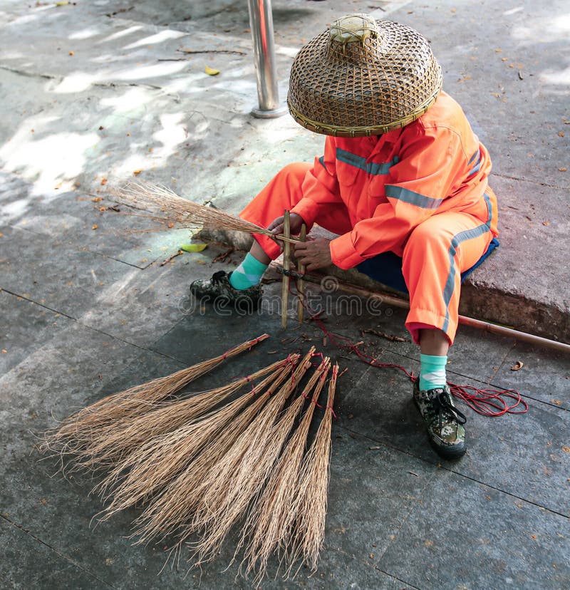 Janitor with a Broom in the City Stock Photo - Image of care, worker ...