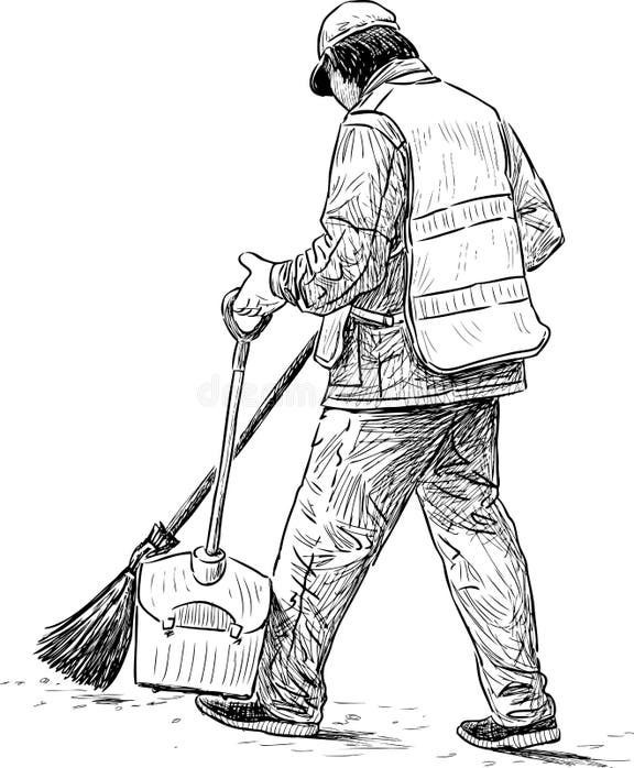 Janitor in a city park stock vector. Illustration of sketch - 49088248