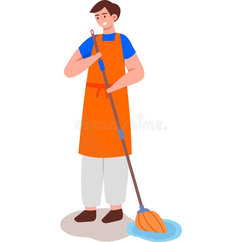 Janitor Cleaning Floor in Bakery Vector Icon Isolated on White Stock ...