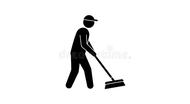 Janitor Cleaning Floor Using Broom Tool during Shift Silhouette Vector ...
