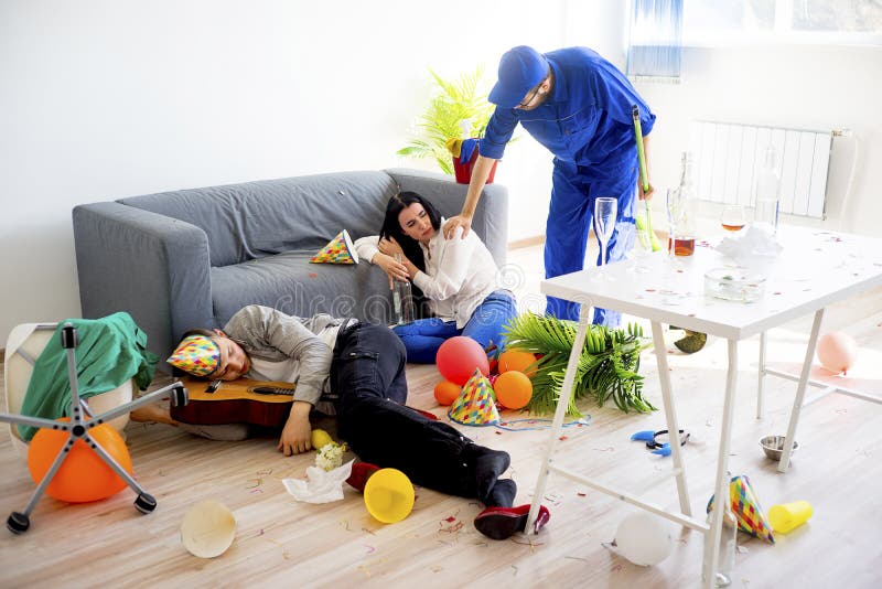 Janitor cleaning a mess stock photo. Image of mess, people - 100568928