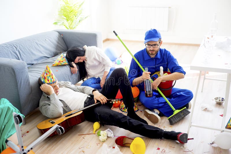 Janitor cleaning a mess stock image. Image of hair, hangover - 100529745