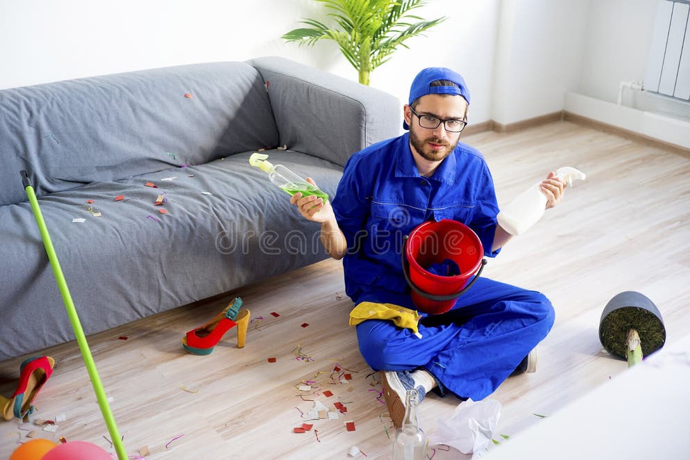 Janitor cleaning a mess stock image. Image of cleaning - 100569273