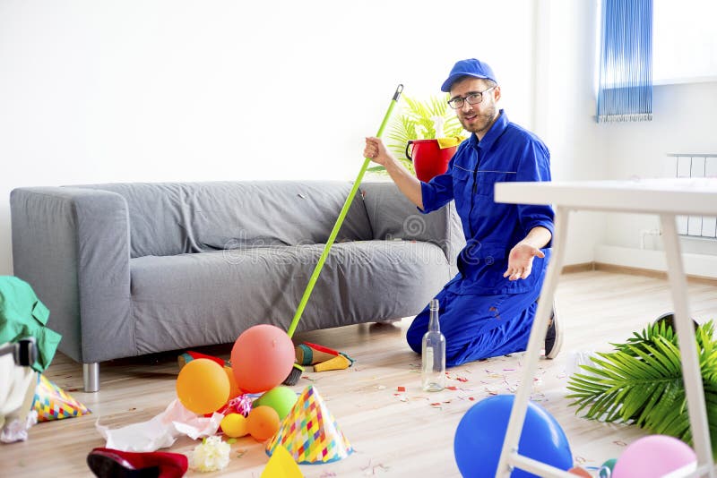 Janitor cleaning a mess stock image. Image of afterparty - 100569081