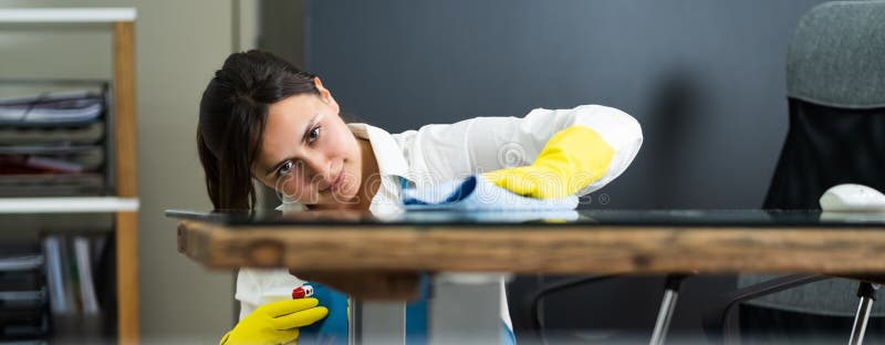 Janitor Cleaning Office Desk Stock Photo - Image of panoramic, janitor ...