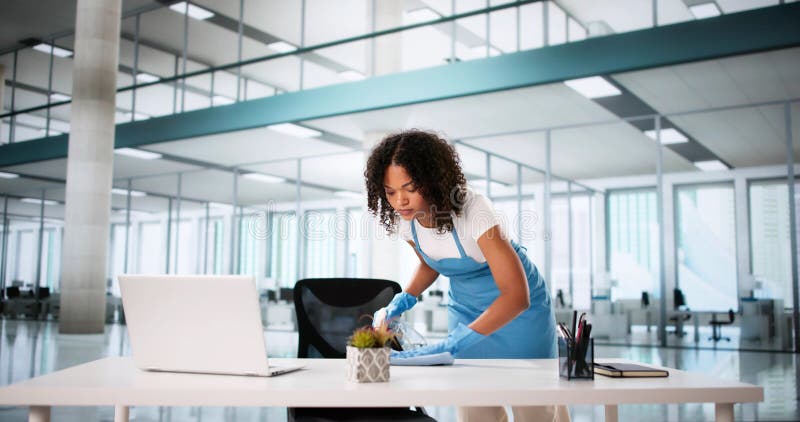 Janitor Cleaning Office Desk Stock Photo - Image of computer, bureau ...